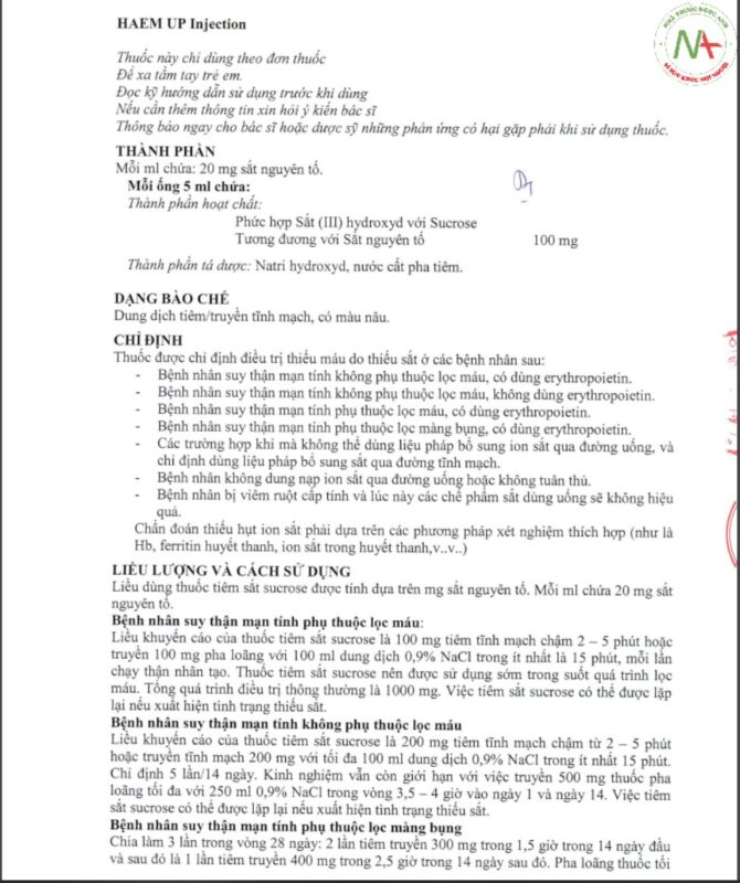 Thuốc HAEM UP injection có tác dụng gì, mua ở đâu, giá bao nhiêu?