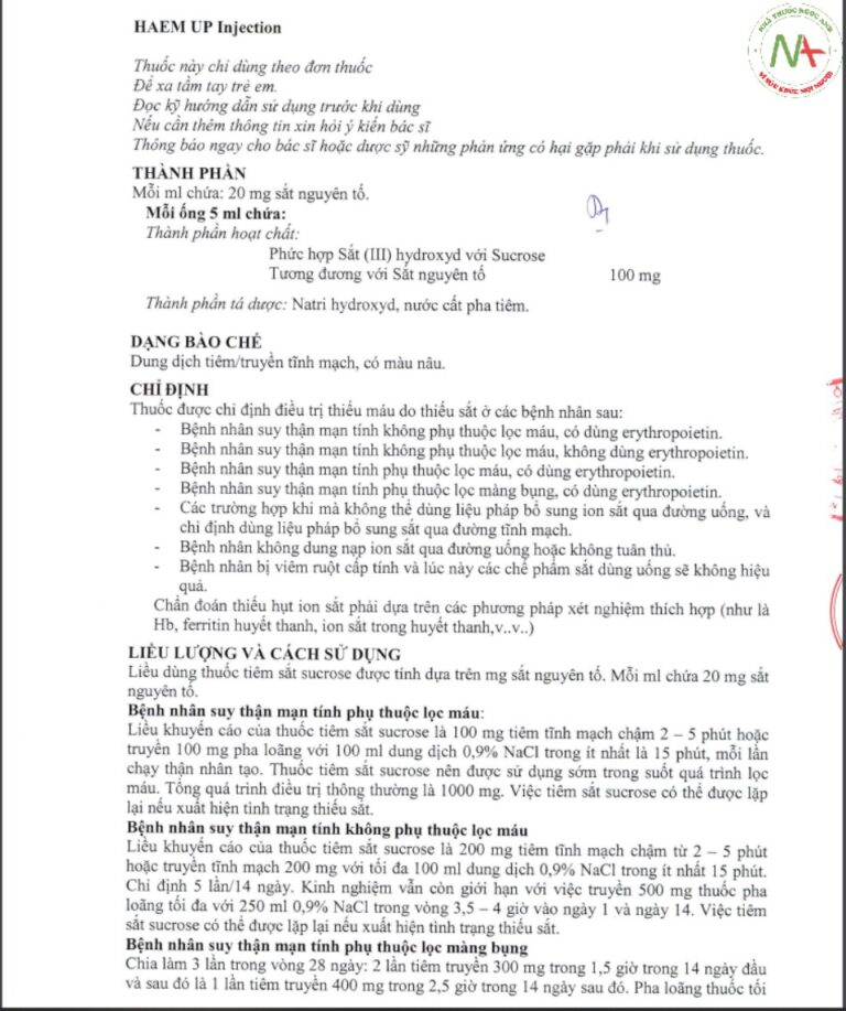 Thuốc HAEM UP injection có tác dụng gì, mua ở đâu, giá bao nhiêu?