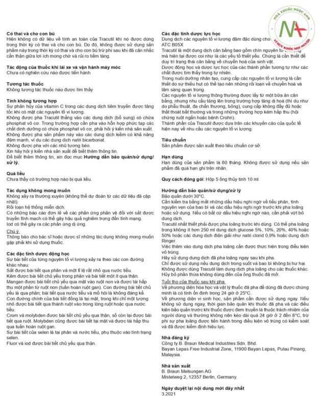 Thuốc Tracutil 10ml có tác dụng gì? Giá bao nhiêu? Mua ở đâu?