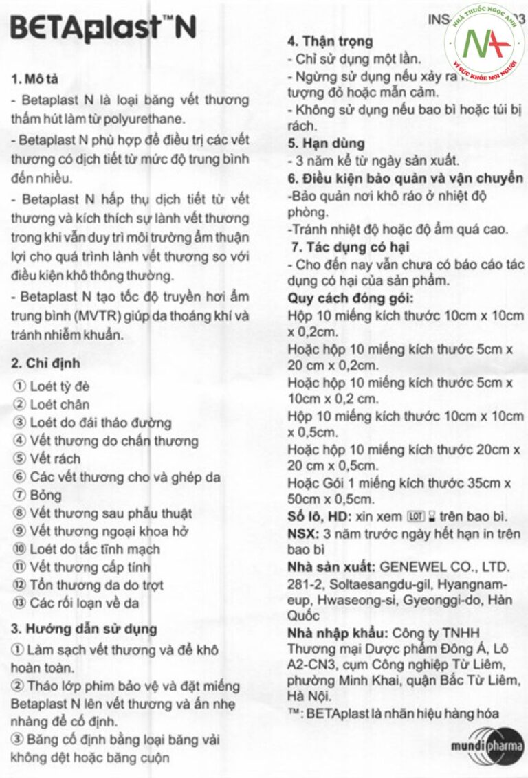 Miếng dán hút dịch vết thương Betaplast N giá bao nhiêu, mua ở đâu?