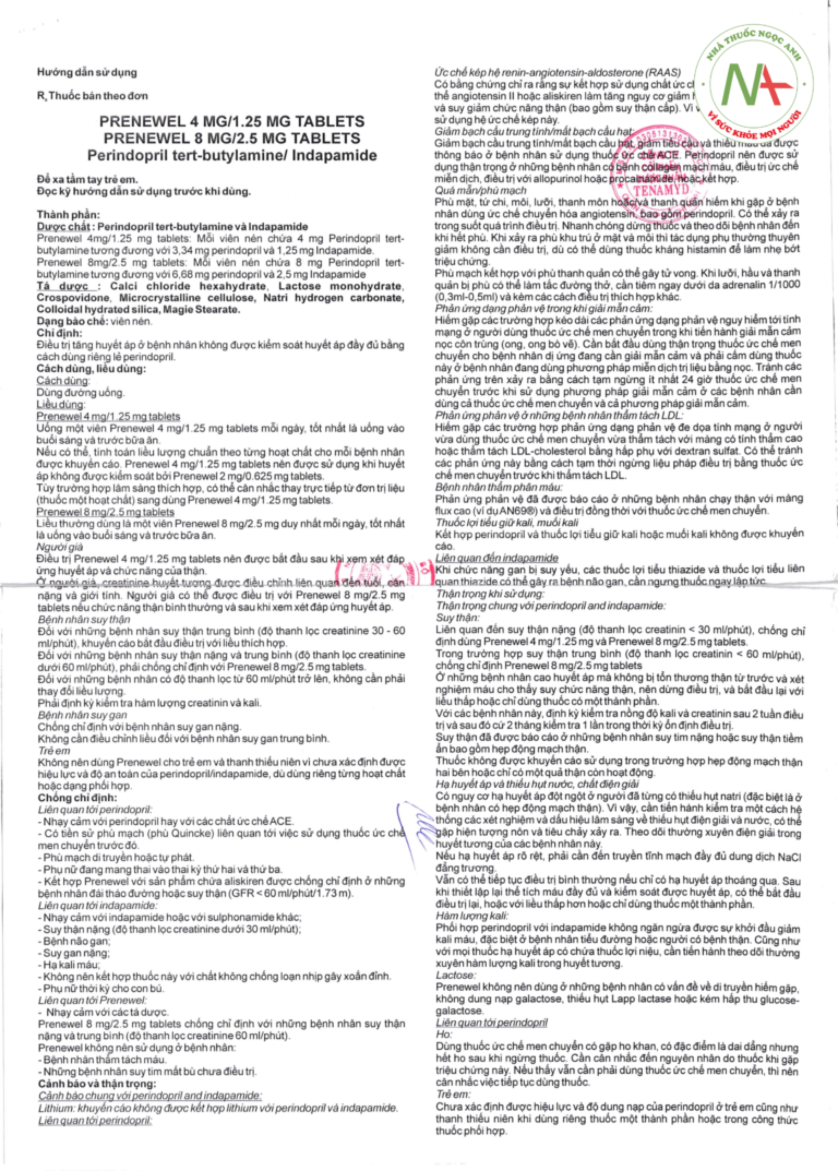 Thuốc Prenewel 4mg/1.25mg có tác dụng gì, giá nhiêu, mua ở đâu