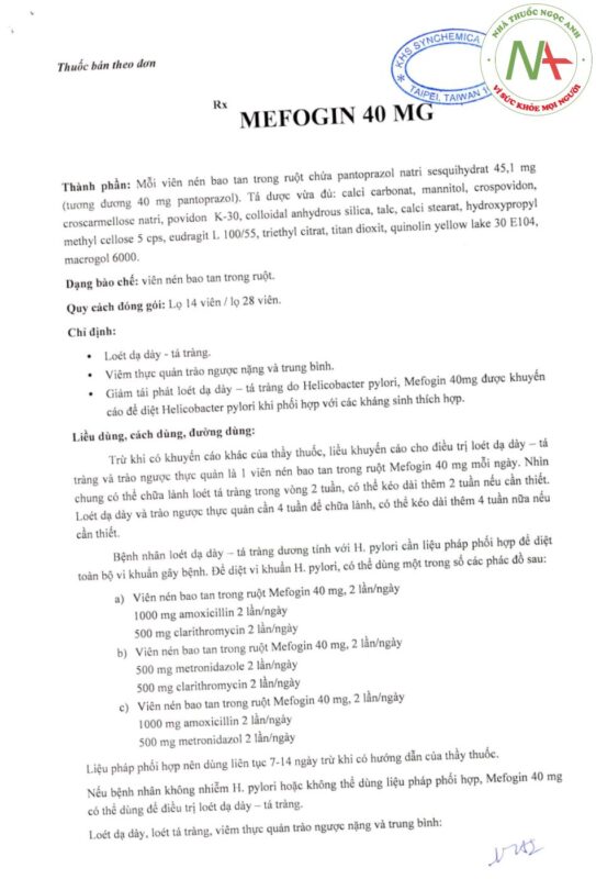 Thuốc Mefogin 40mg là thuốc trị bệnh gì, có tác dụng phụ gì, giá bao ...