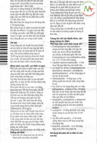 Thuốc Milurit allopurinol 300mg là thuốc gì, giá bao nhiêu, mua ở đâu