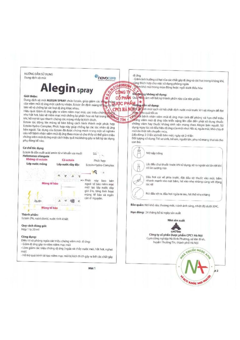 Thuốc xịt mũi Alegin Spray có tác dụng gì, mua ở đâu, giá bao nhiêu