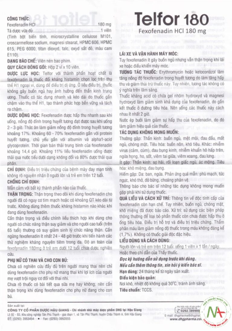 Thuốc Telfor 180 uống trước hay sau ăn, mua ở đâu, giá bao nhiêu