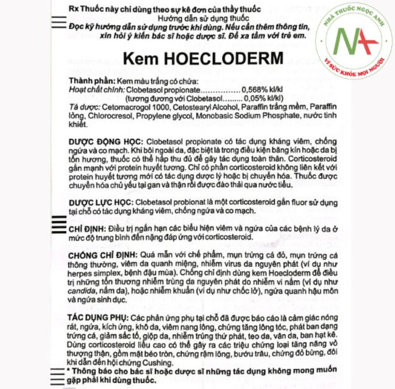 Thuốc HOE Cloderm Cream 15G là thuốc gì, giá bao nhiêu, mua ở đâu