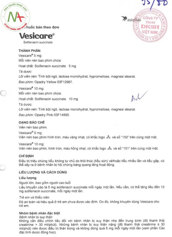 Thuốc Vesicare 5mg là thuốc gì, chữa bệnh gì, giá bao nhiêu, mua ở đâu?