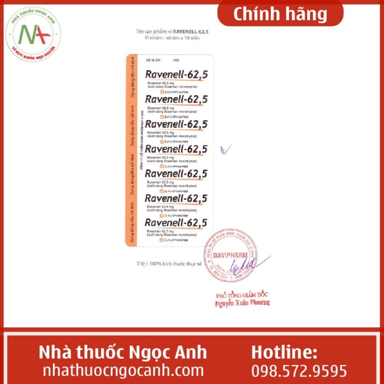 Thuốc Ravenell-62,5 là thuốc gì, tác dụng gì, mua ở đâu, giá bao nhiêu?