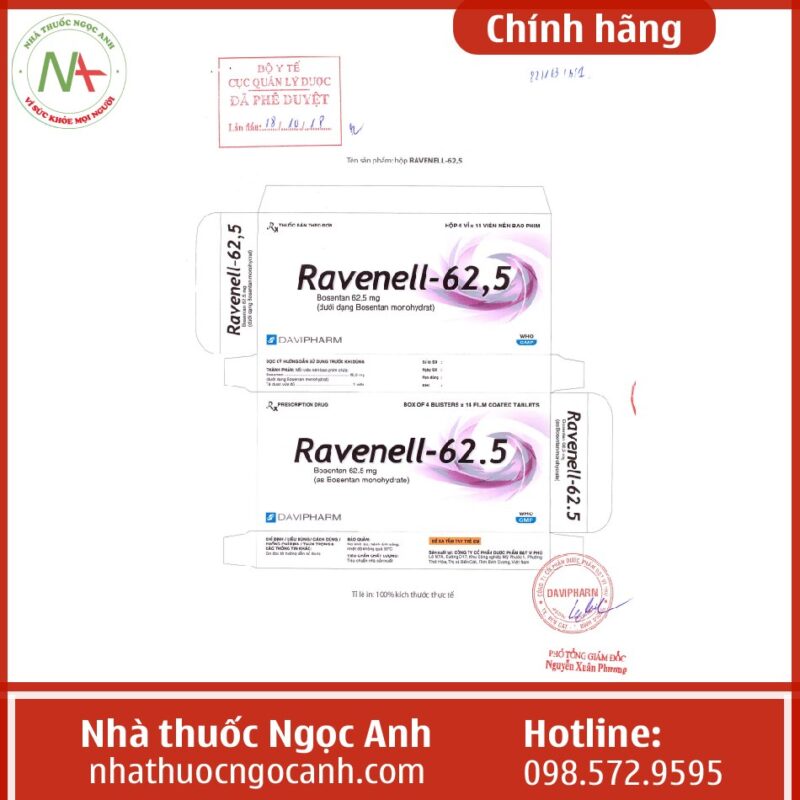 Thuốc Ravenell-62,5 là thuốc gì, tác dụng gì, mua ở đâu, giá bao nhiêu?