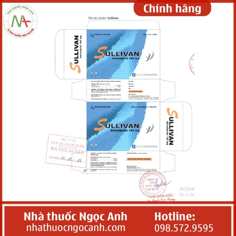 Thuốc Sullivan Amisulpride 100mg là thuốc gì, mua ở đâu, giá bao nhiêu?