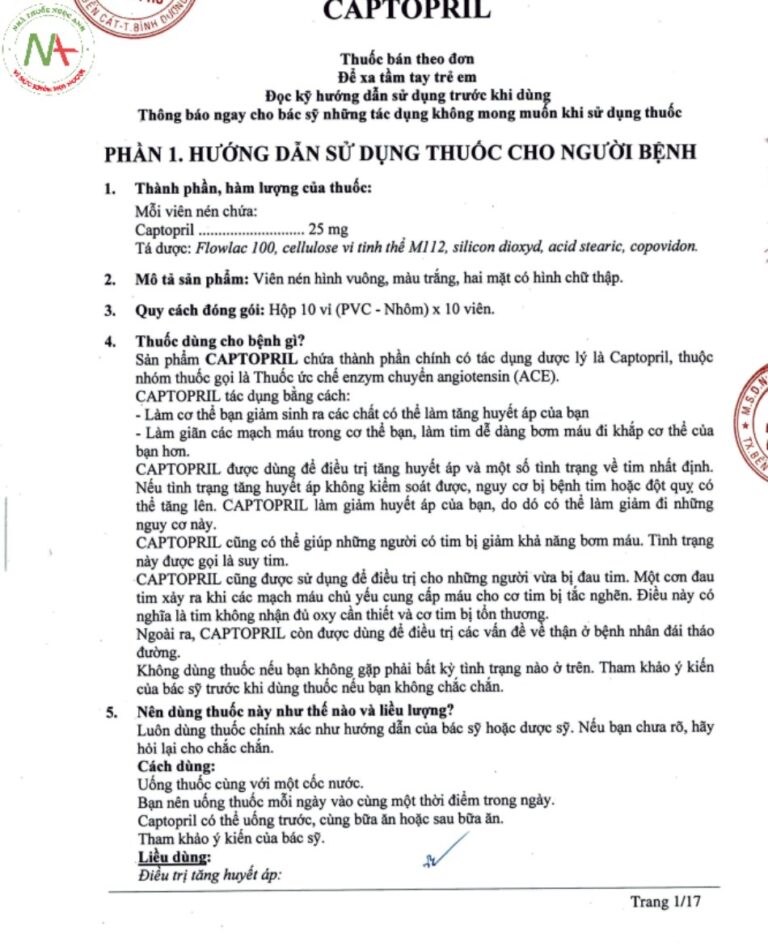 Thuốc Captopril 25mg Davipharm là thuốc gì, mua ở đâu, giá bao nhiêu?