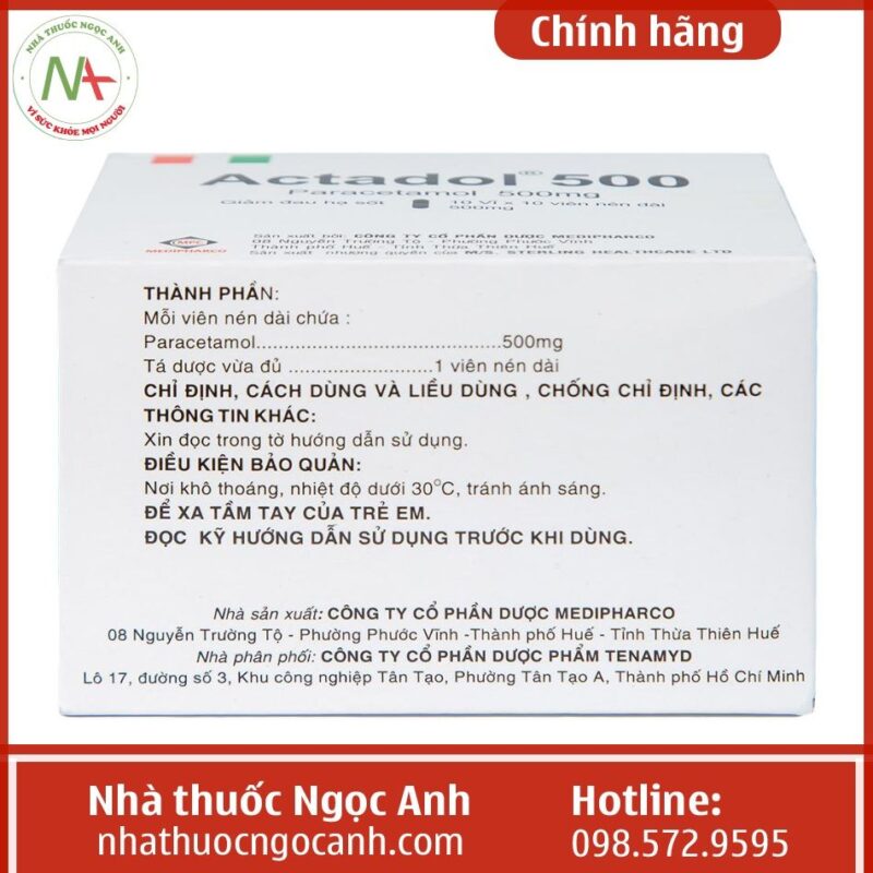 Thuốc Actadol 500 Medipharco là thuốc gì, mua ở đâu, giá bao nhiêu