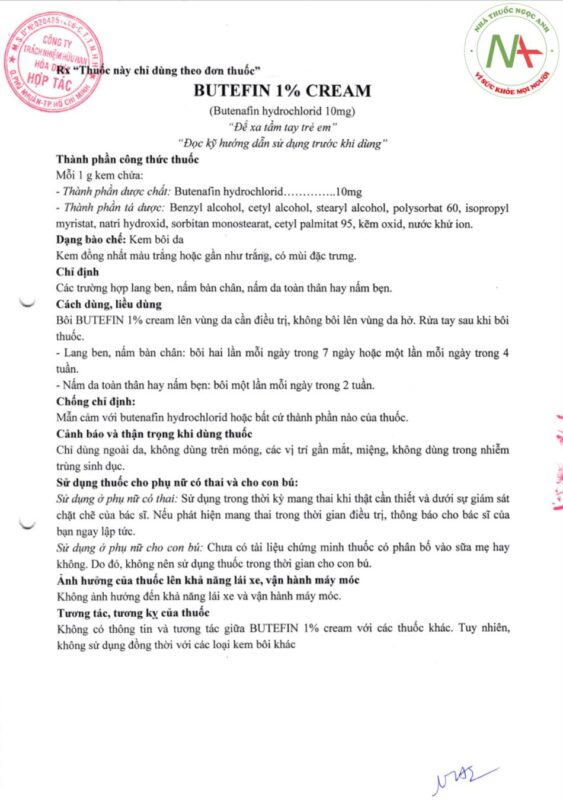 Thuốc Butefin 1% Cream 15g là gì, giá bao nhiêu, mua ở đâu