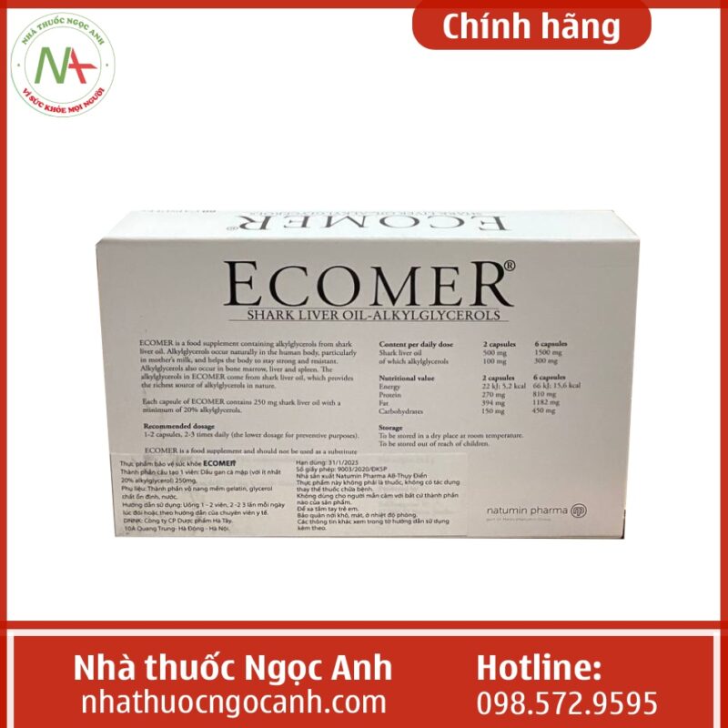 Thuốc dầu gan cá mập Ecomer 250mg giá bao nhiêu, mua ở đâu, có tốt không?