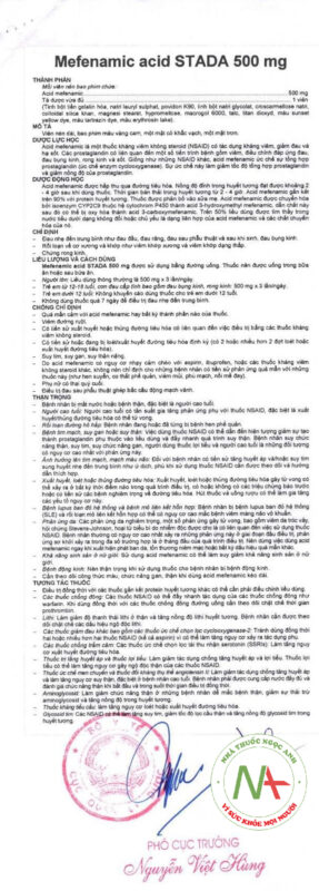 Thuốc Mefenamic Acid STADA 500mg là thuốc gì? Mua ở đâu? Giá bao nhiêu?