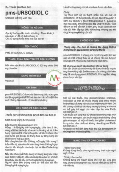 Thuốc Pms-Ursodiol C 500mg là gì? Mua ở đâu? Giá bao nhiêu?