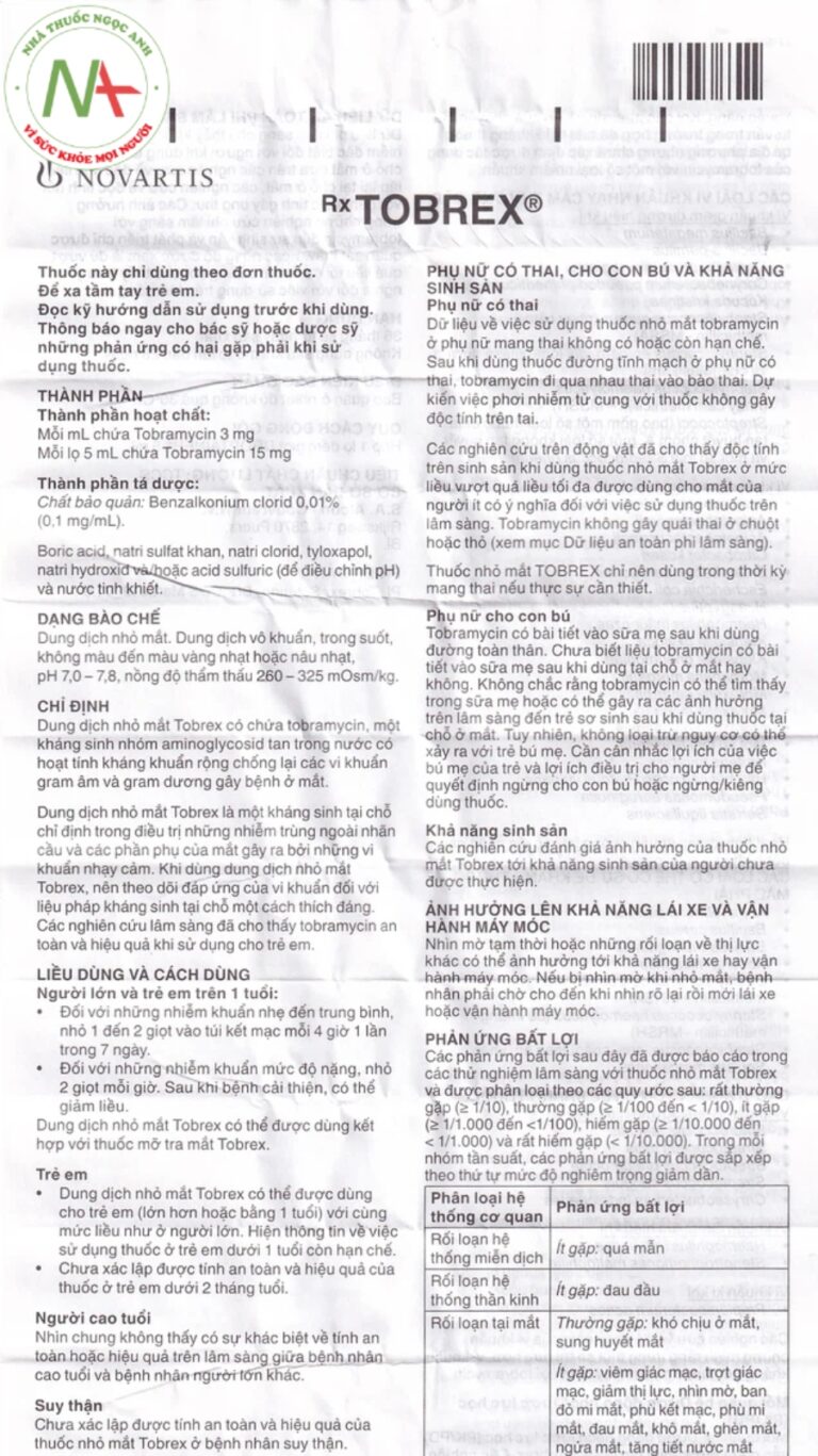 Thuốc nhỏ mắt Tobrex giá bao nhiêu tiền, dùng cho trẻ sơ sinh được không?