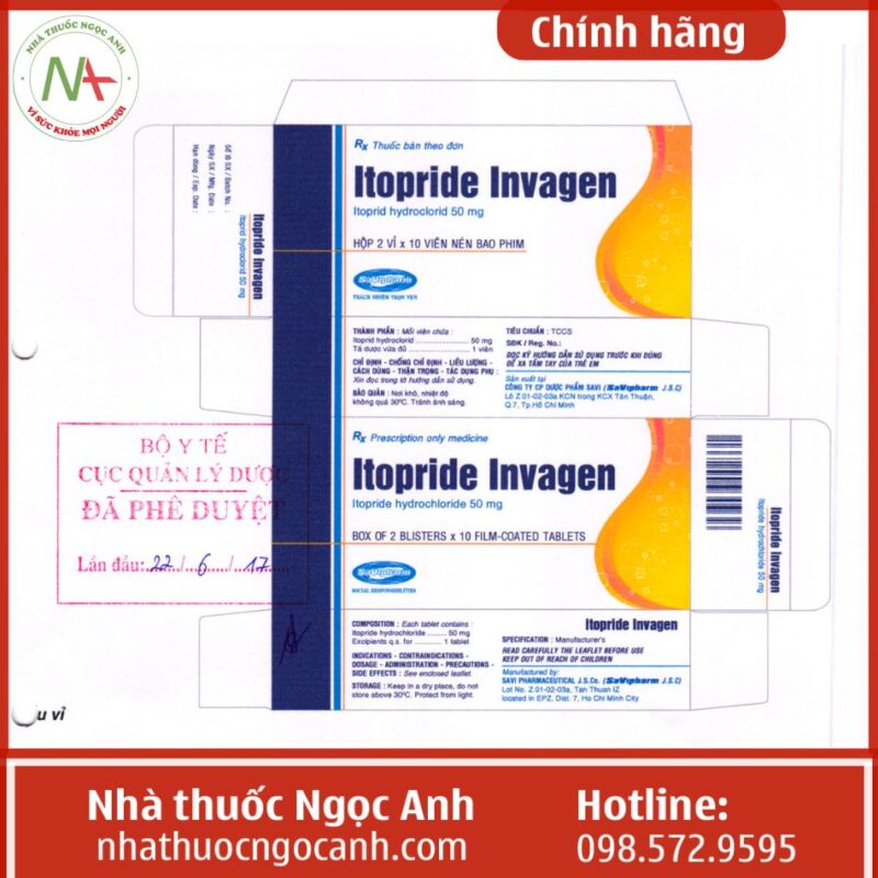 Thuốc Itopride Invagen 50mg là thuốc gì, giá bao nhiêu, mua ở đâu