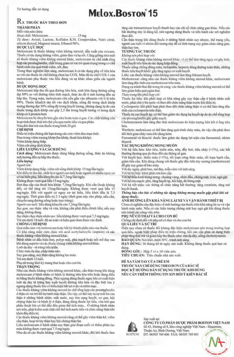 Thuốc Melox.Boston 15 Tablets tác dụng gì, mua ở đâu, giá bao nhiêu?