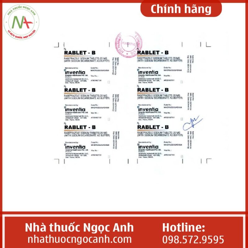 Thuốc Rablet-B 20mg rabeprazole trị bệnh gì, giá bao nhiêu? Mua ở đâu?