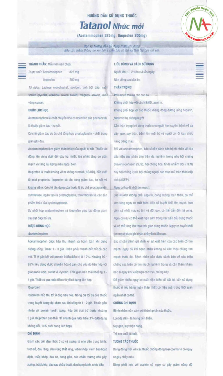 Thuốc Tatanol Nhức mỏi có tốt không, giá bao nhiêu, mua ở đâu?