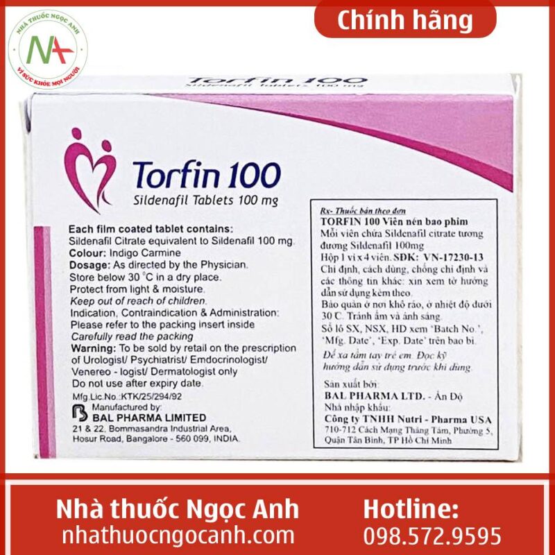 Thuốc điều trị rối loạn cương dương Torfin 100 giá bao nhiêu, mua ở đâu?
