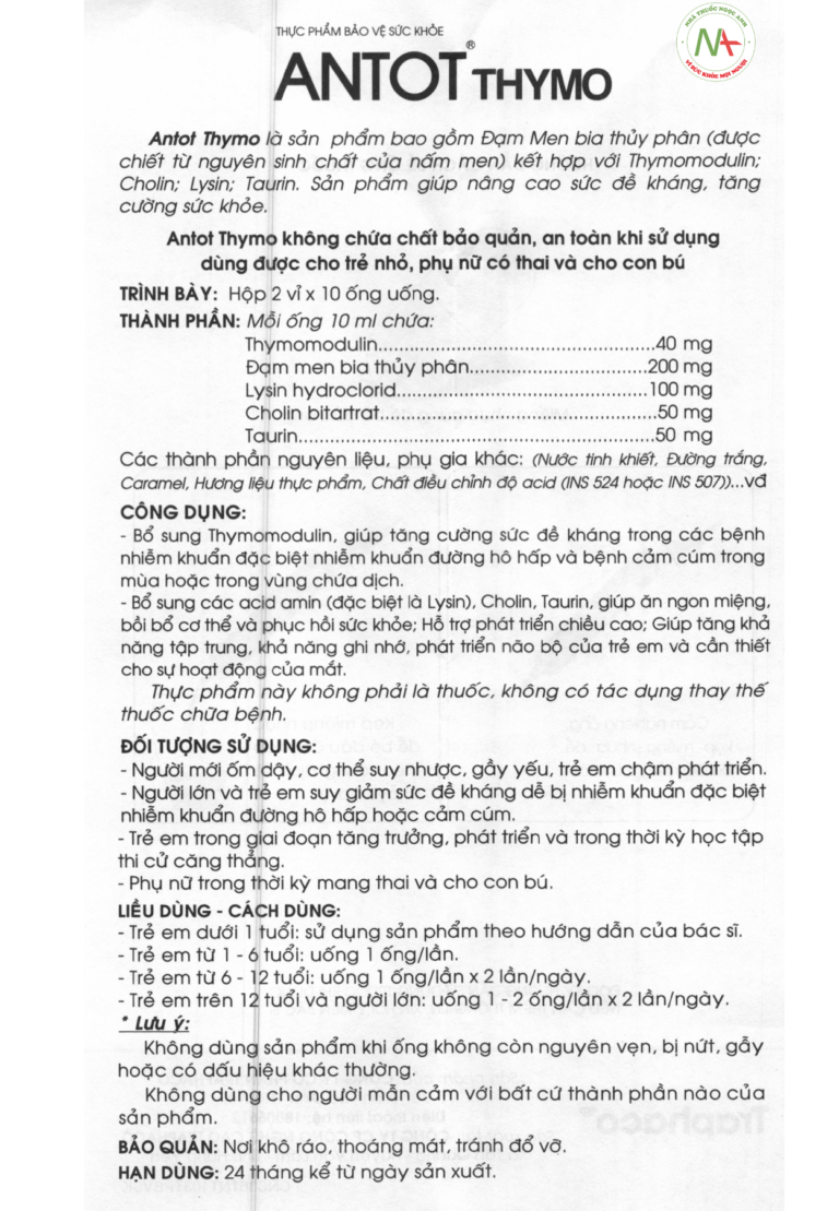 Thuốc bổ Antot Thymo có tác dụng gì, mua ở đâu, giá bao nhiêu?