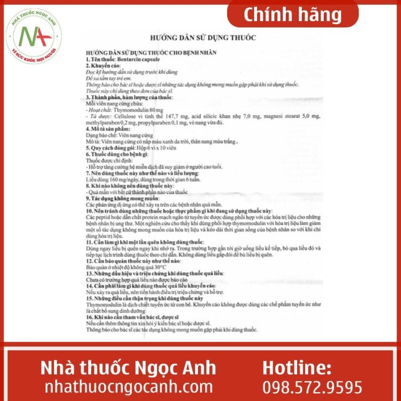Thuốc Bentarcin Capsule là gì, tác dụng, giá bao nhiêu, mua ở đâu