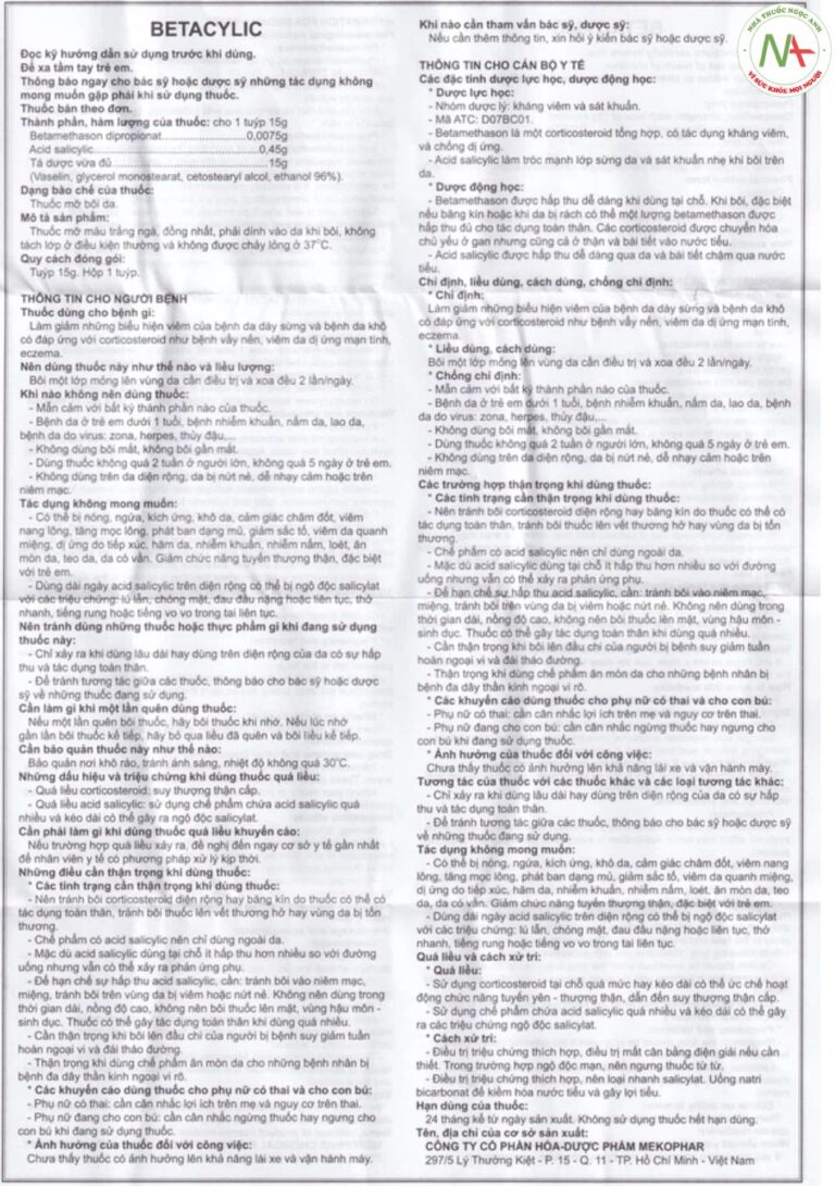 Thuốc Betacylic 15g là gì, công dụng, giá bao nhiêu, mua ở đâu