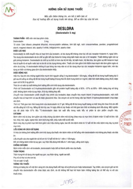 Thuốc Deslora 5mg có tác dụng gì? Mua ở đâu? Giá bao nhiêu?
