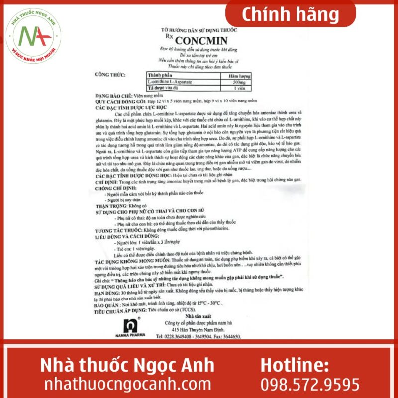 Thuốc Concmin 500mg có tác dụng gì? Mua ở đâu? Giá bao nhiêu