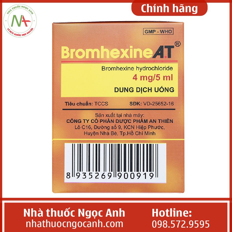Thuốc Bromhexine A.T 4mg/5ml (ống) có tác dụng gì, giá bao nhiêu, mua ở ...