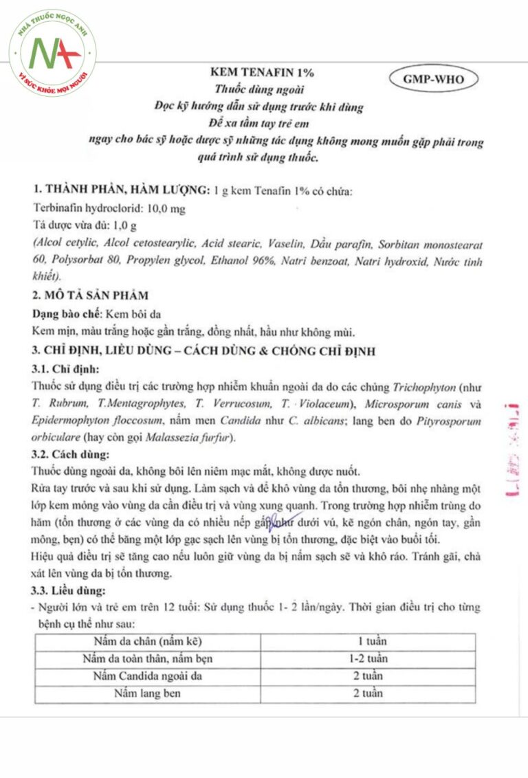 Thuốc Kem Tenafin 1% VPC là thuốc gì, giá bao nhiêu, mua ở đâu