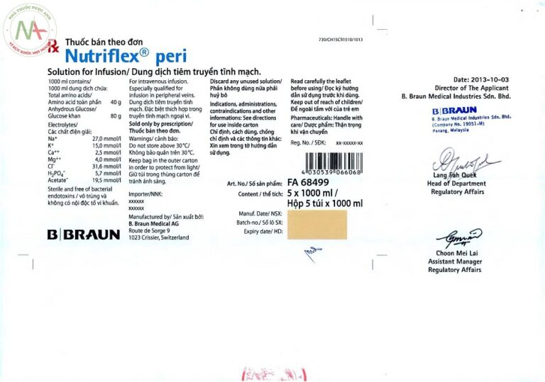 Thuốc Nutriflex Peri 1000ml giá bao nhiêu? Mua ở đâu uy tín?