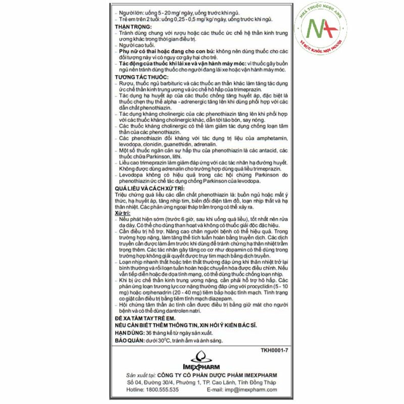 Thuốc Alimazin 5mg lọ 200v Imexpharm giá bao nhiêu, mua ở đâu?