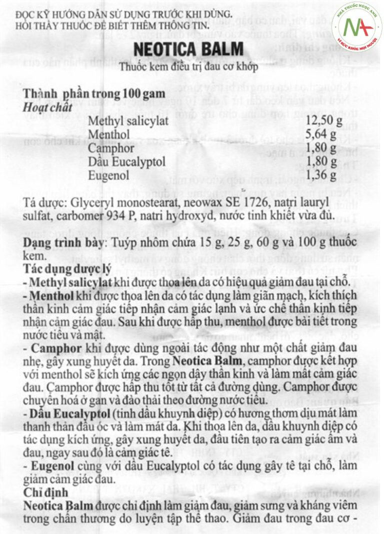 Thuốc Neotica Balm có tác dụng gì, giá bao nhiêu, mua ở đâu?