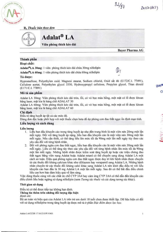 Thuốc trị tăng huyết áp Adalat LA 60mg giá bao nhiêu? Mua ở đâu?