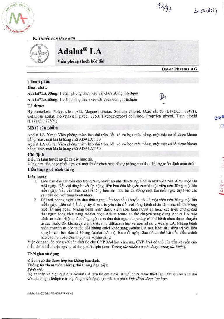 Thuốc trị tăng huyết áp Adalat LA 60mg giá bao nhiêu? Mua ở đâu?