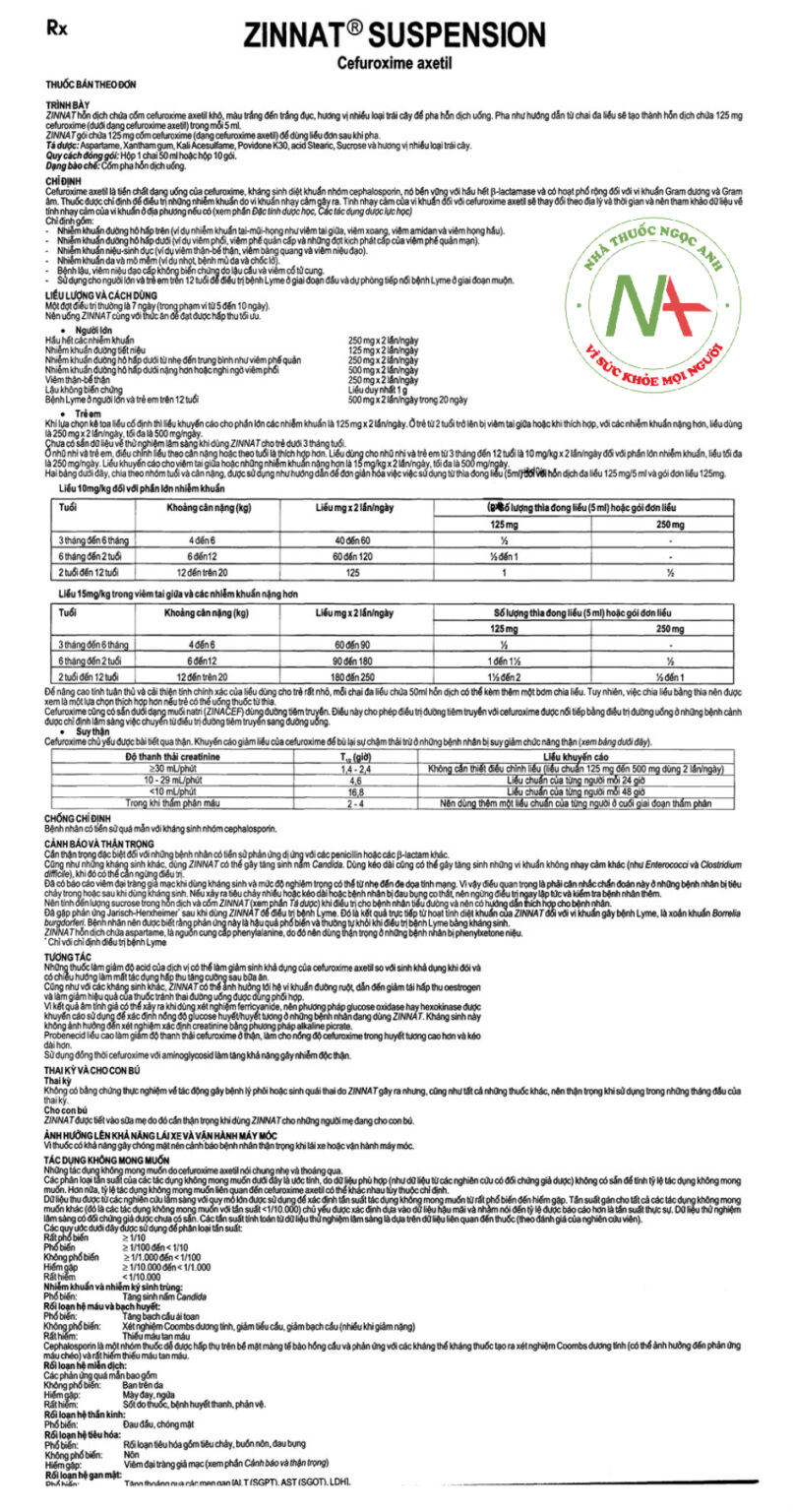 Thuốc Zinnat 125mg/5ml 50ml là thuốc gì? Mua ở đâu? Giá bao nhiêu?