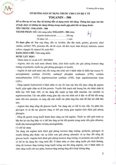 Thuốc Toganin-500 có tác dụng gì? Mua ở đâu? Giá bao nhiêu?