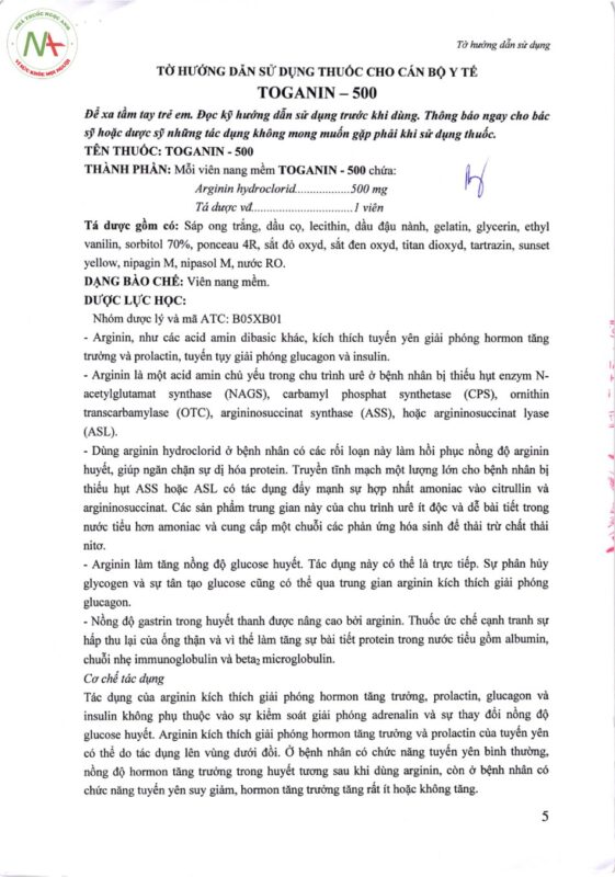 Thuốc Toganin-500 có tác dụng gì? Mua ở đâu? Giá bao nhiêu?