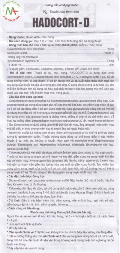 Thuốc Hadocort-D là gì, có tác dụng gì, giá bao nhiêu, mua ở đâu