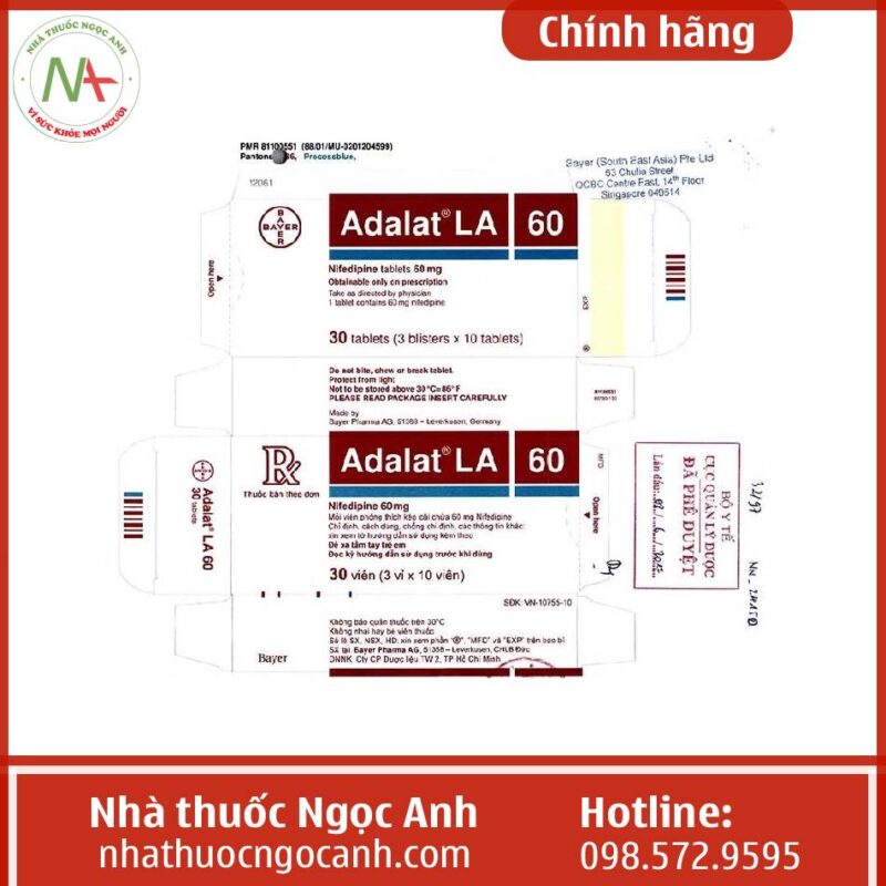 Thuốc trị tăng huyết áp Adalat LA 60mg giá bao nhiêu? Mua ở đâu?