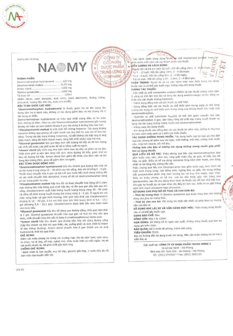 Thuốc ho Naomy Siro 120ml có tốt không, giá bao nhiêu, mua ở đâu