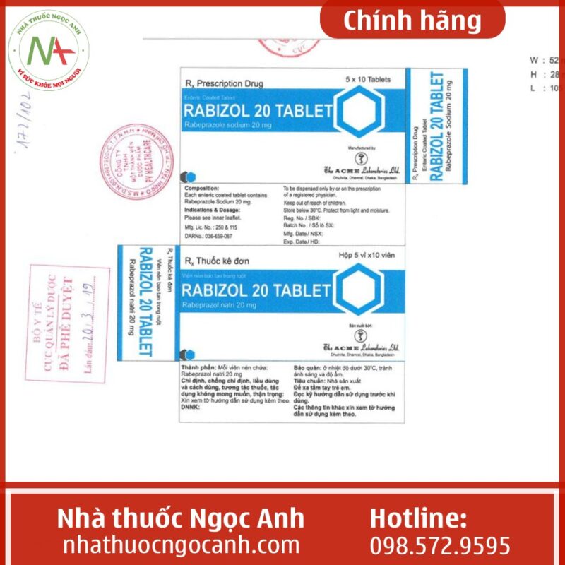 Thuốc Rabizol 20 Tablet có tác dụng gì? Mua ở đâu? giá bao nhiêu