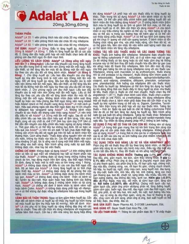 Thuốc Adalat LA 20mg là thuốc gì? Giá bao nhiêu? Mua ở đâu?