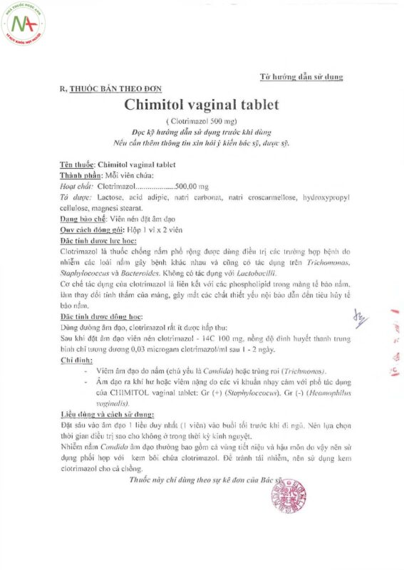 Thuốc đặt Chimitol Vaginal Tablet giá bao nhiêu? Mua ở đâu