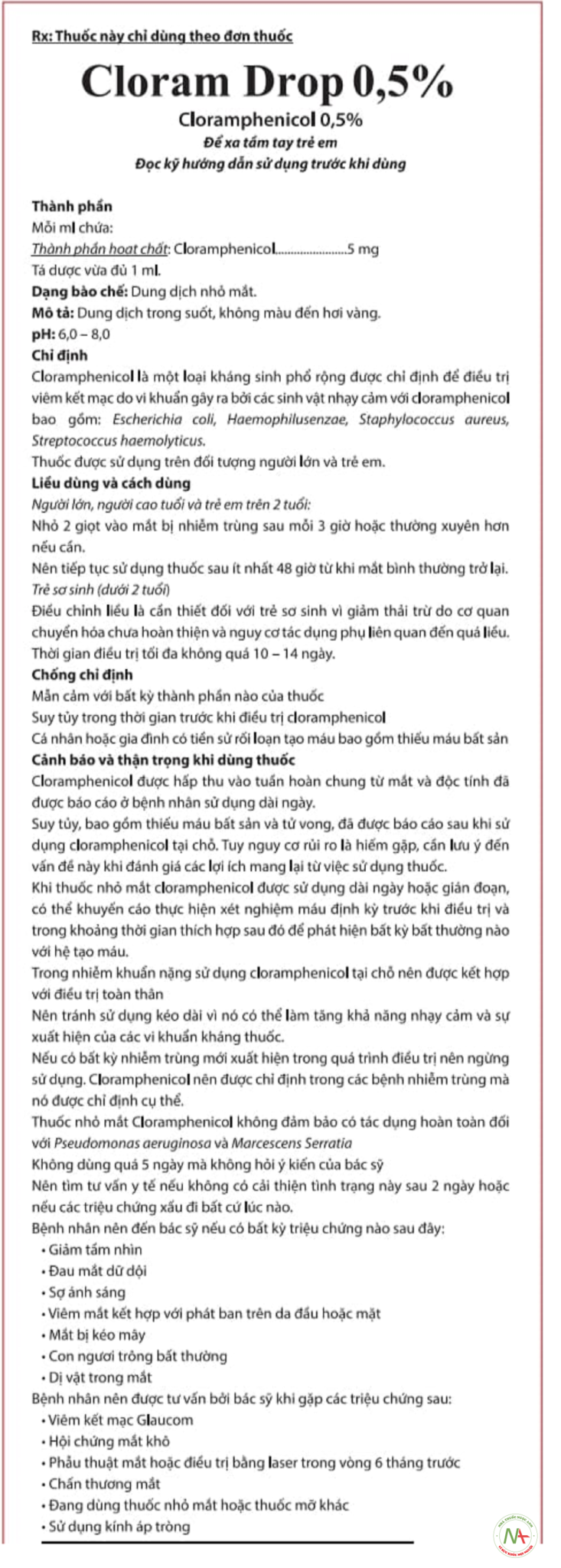 Thuốc nhỏ mắt Cloram Drop 0,5% giá bao nhiêu? Mua ở đâu?