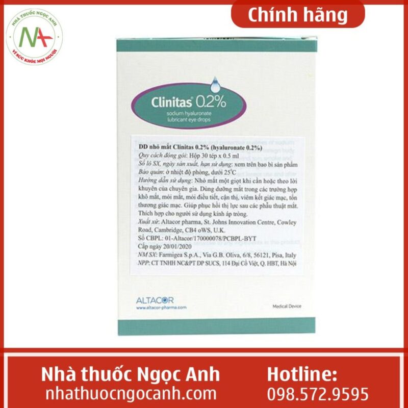 Dung dịch nhỏ mắt Clinitas 0.2% giá bao nhiêu, mua ở đâu