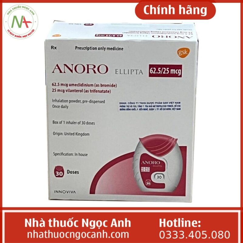 Thuốc Anoro Ellipta 62,5/25mcg là thuốc gì, mua ở đâu, giá bao nhiêu